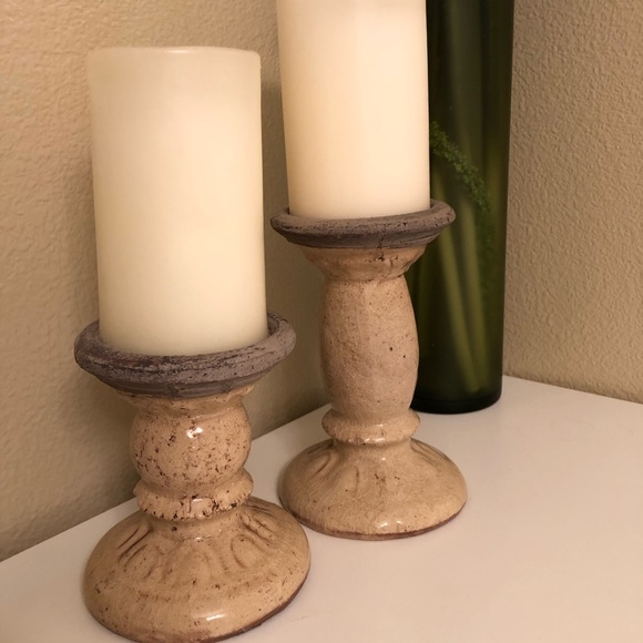 Other | Distressed Candle Sticks With Candles | Poshmark